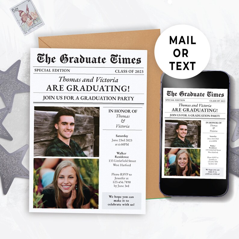 Editable Double Graduation Party Inviation Joint Graduation - Etsy