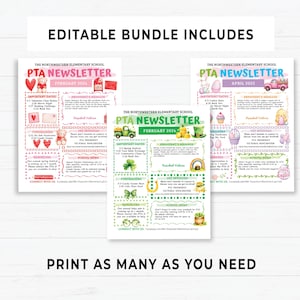 Editable PTO PTA 12 Months of Newsletter Templates, Entire School Year ...