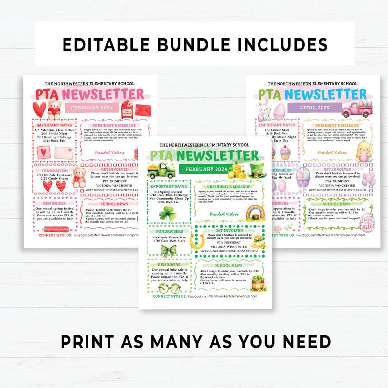 Editable PTO PTA 12 Months of Newsletter Templates, Entire School Year ...