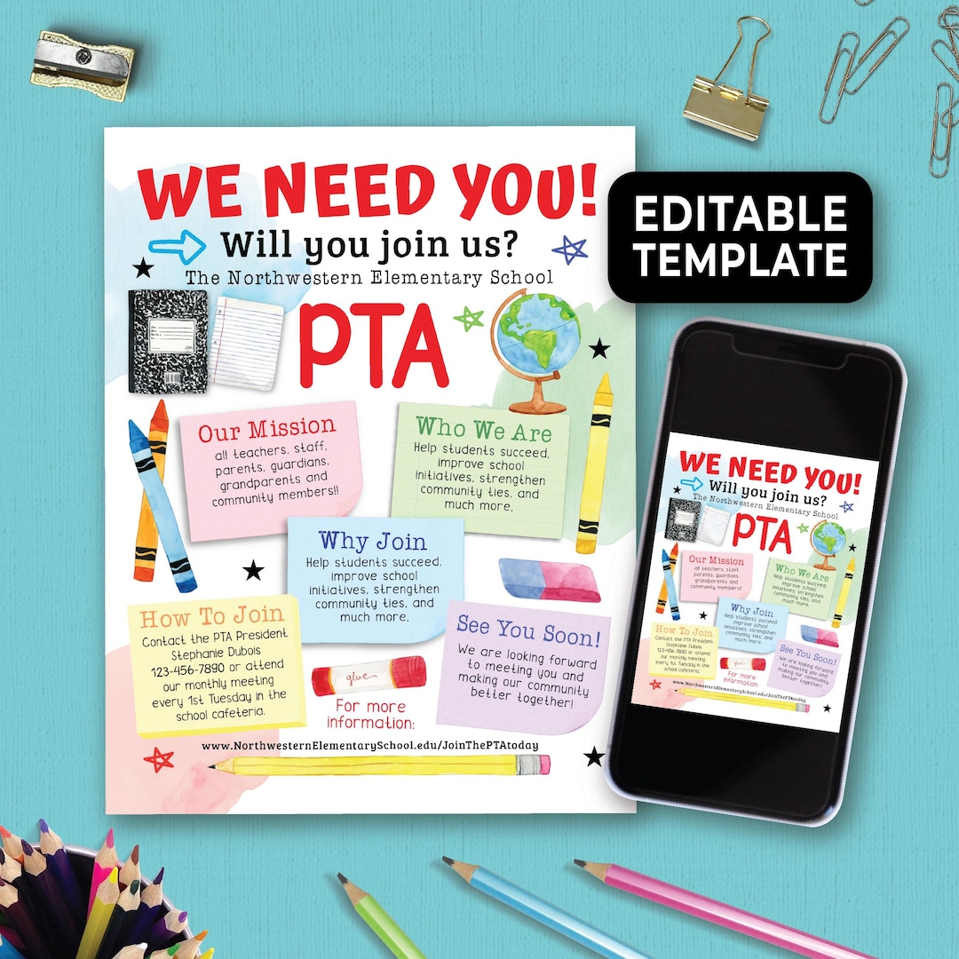 Editable PTO PTA Membership Drive Flyer, PTA Membership Form, Pta Sign ...