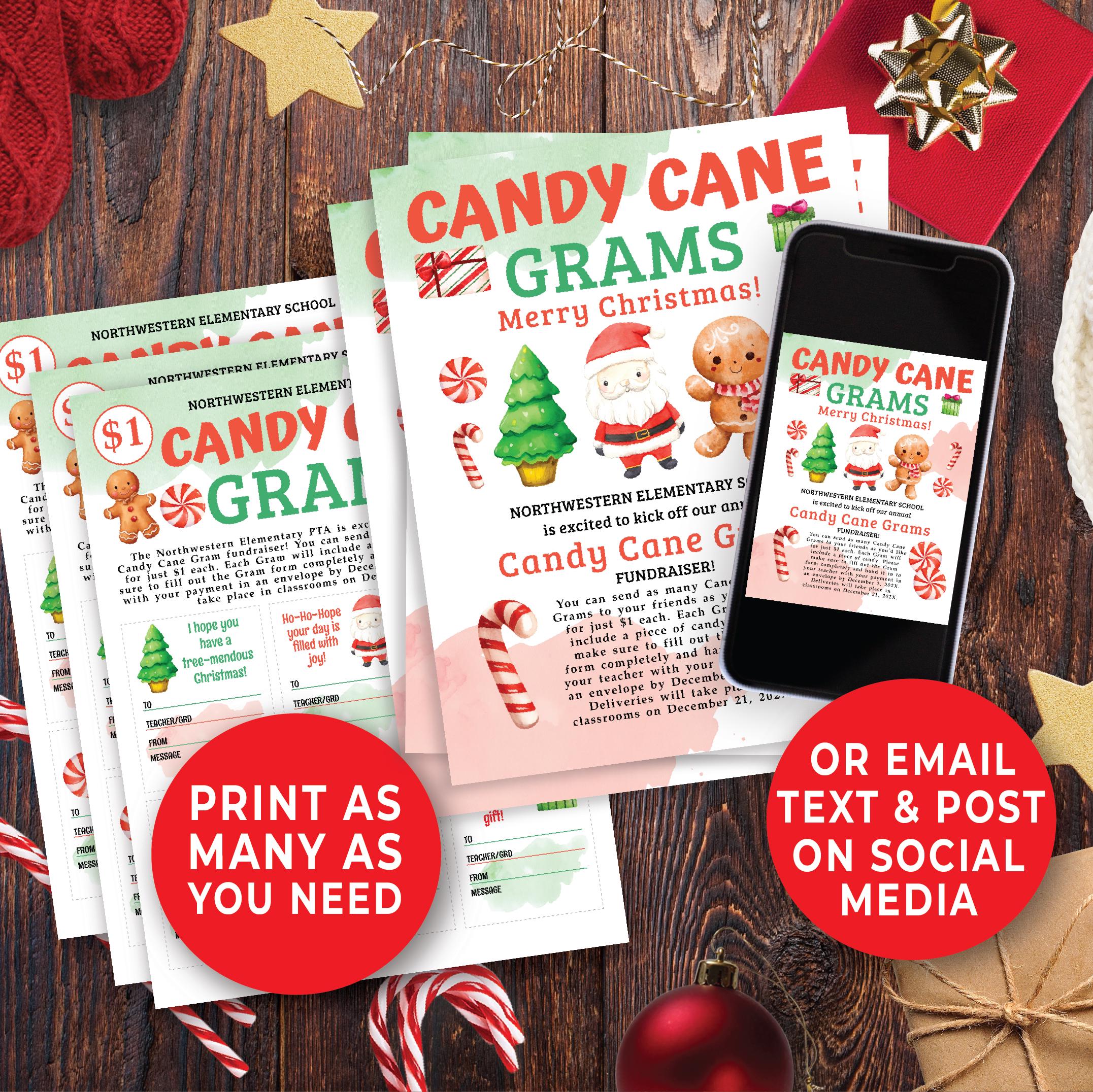 Editable Candy Cane Gram Flyer, Christmas Candy Gram, Christmas Gram ...