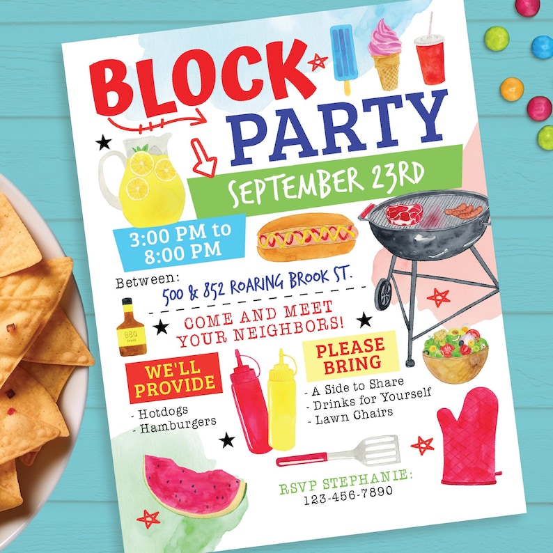 Editable Block Party Flyer Template, Neighborhood Backyard BBQ ...