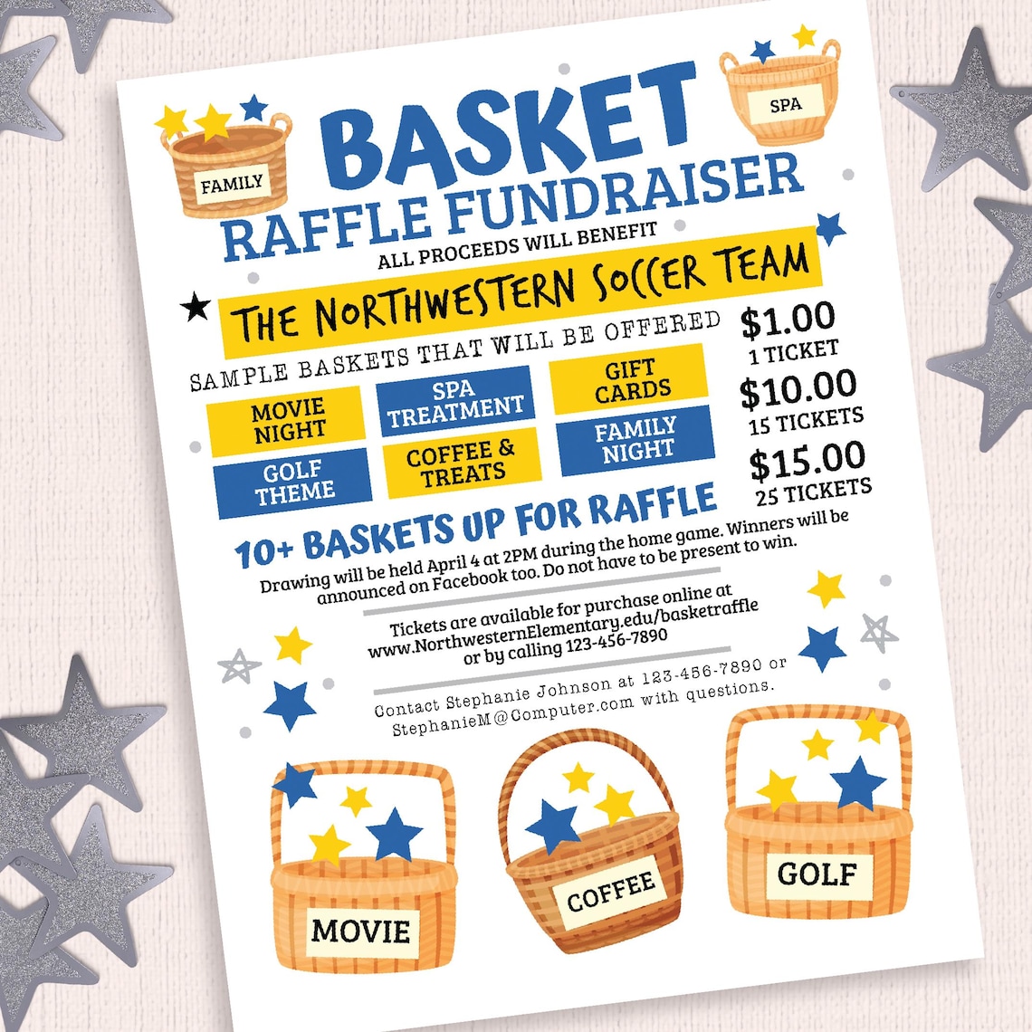 Editable Basket Raffle Fundraiser Flyer Template, School Sports ...