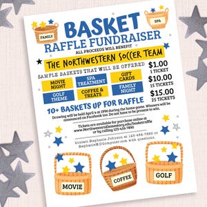 Editable Basket Raffle Fundraiser Flyer Template, School Sports ...