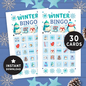Printable Winter Bingo Boards, Winter Holiday Bingo Cards, Winter Class ...