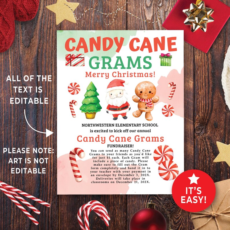 Editable Candy Cane Gram Flyer, Christmas Candy Gram, Christmas Gram ...