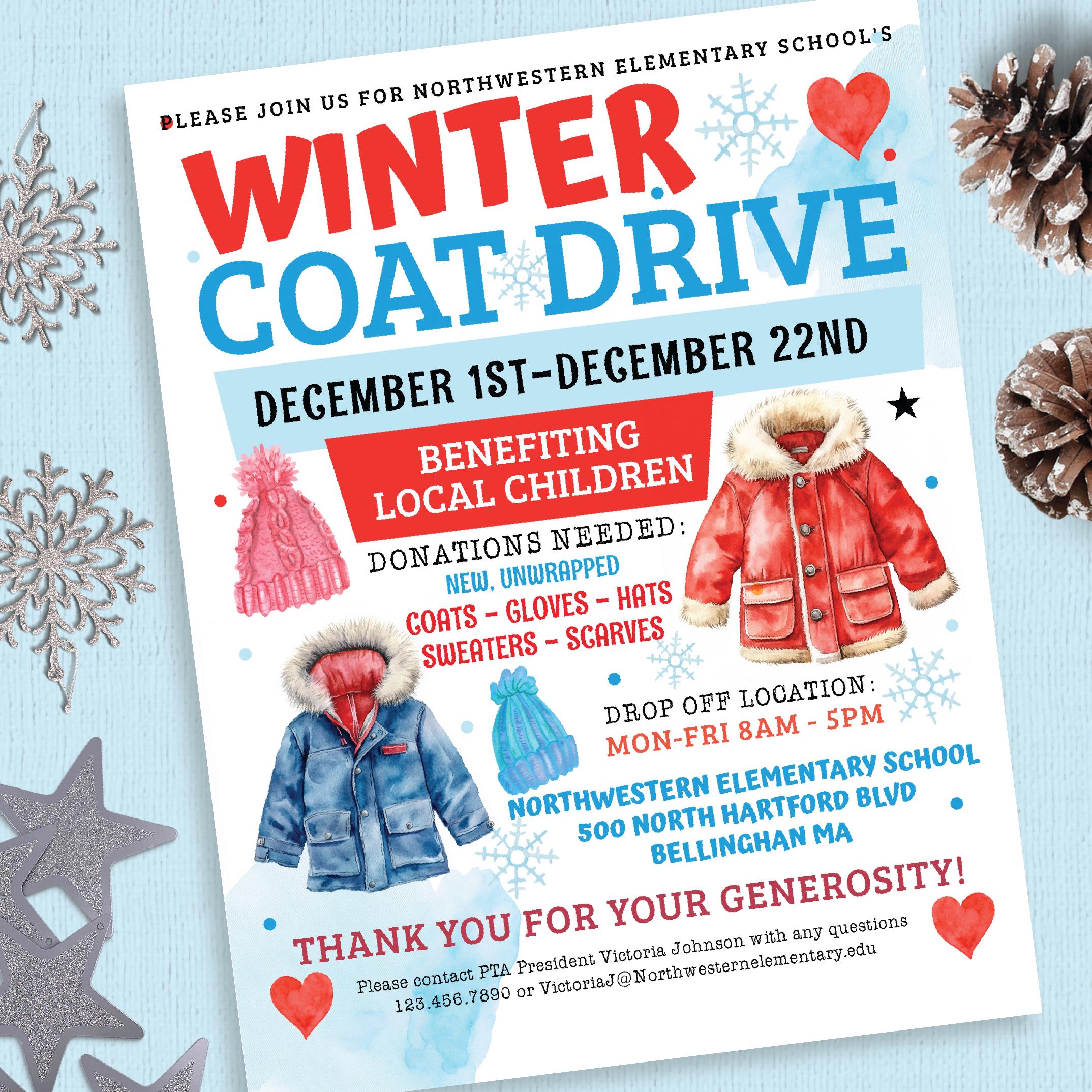 Editable Winter Coat Drive Flyer, Winter Clothing Drive Flyer, Winter ...