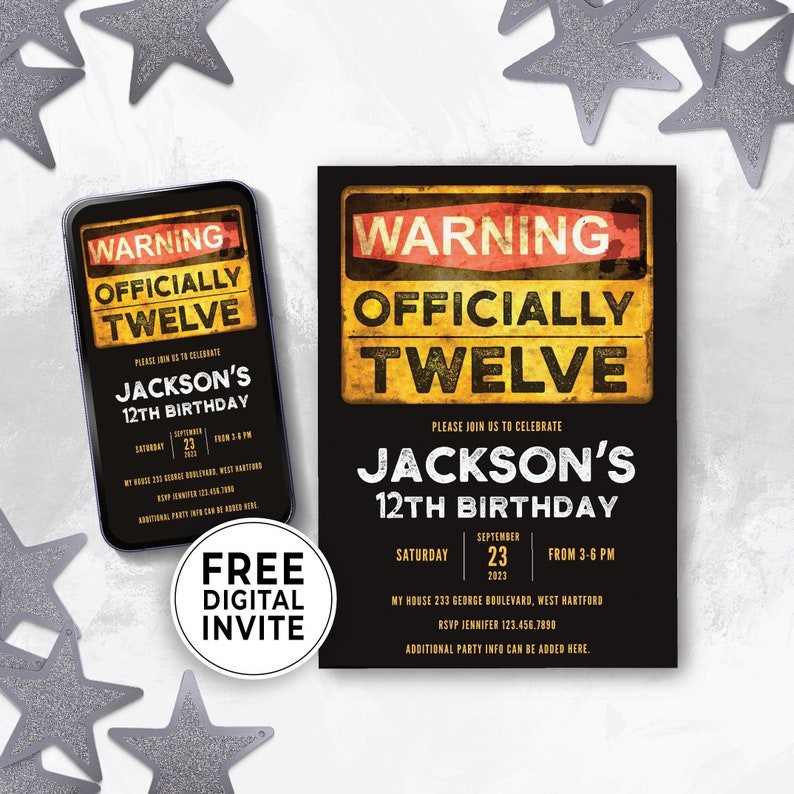 Editable 12th Birthday Invitation Tween Boy Digital Download, Simple 12 ...