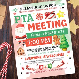 Editable PTO PTA December Meeting Flyer, Meeting Reminder Invitation ...