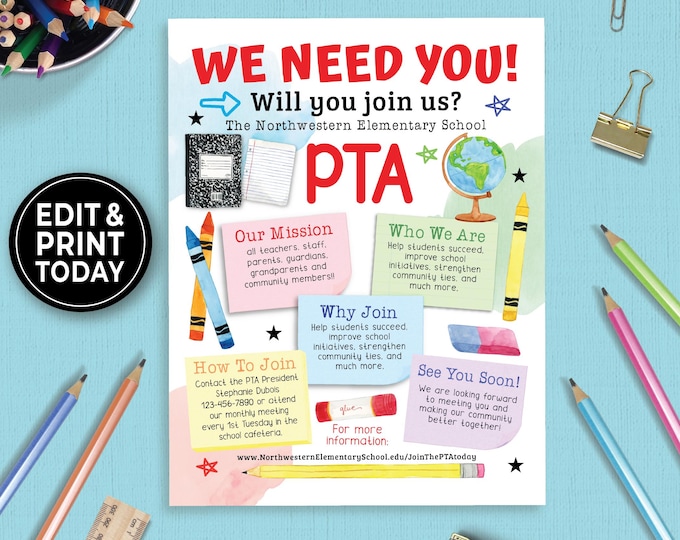 Editable PTO PTA Flyer Bundle Includes Newsletter, Volunteer ...