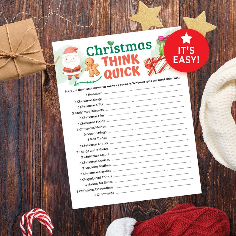 Christmas Think Fast Party Game Instant Download Perfect for Family ...