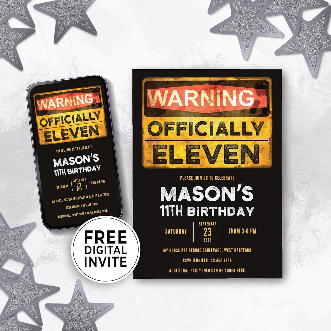 Editable 11th Birthday Invitation Boy Digital Download, Simple 11 Year ...