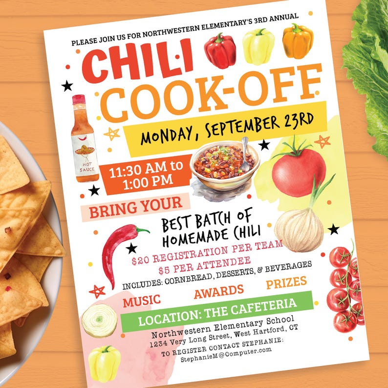 Editable Chili Cook-off Flyer, Chili Cookoff Invitation, Annual Fall ...