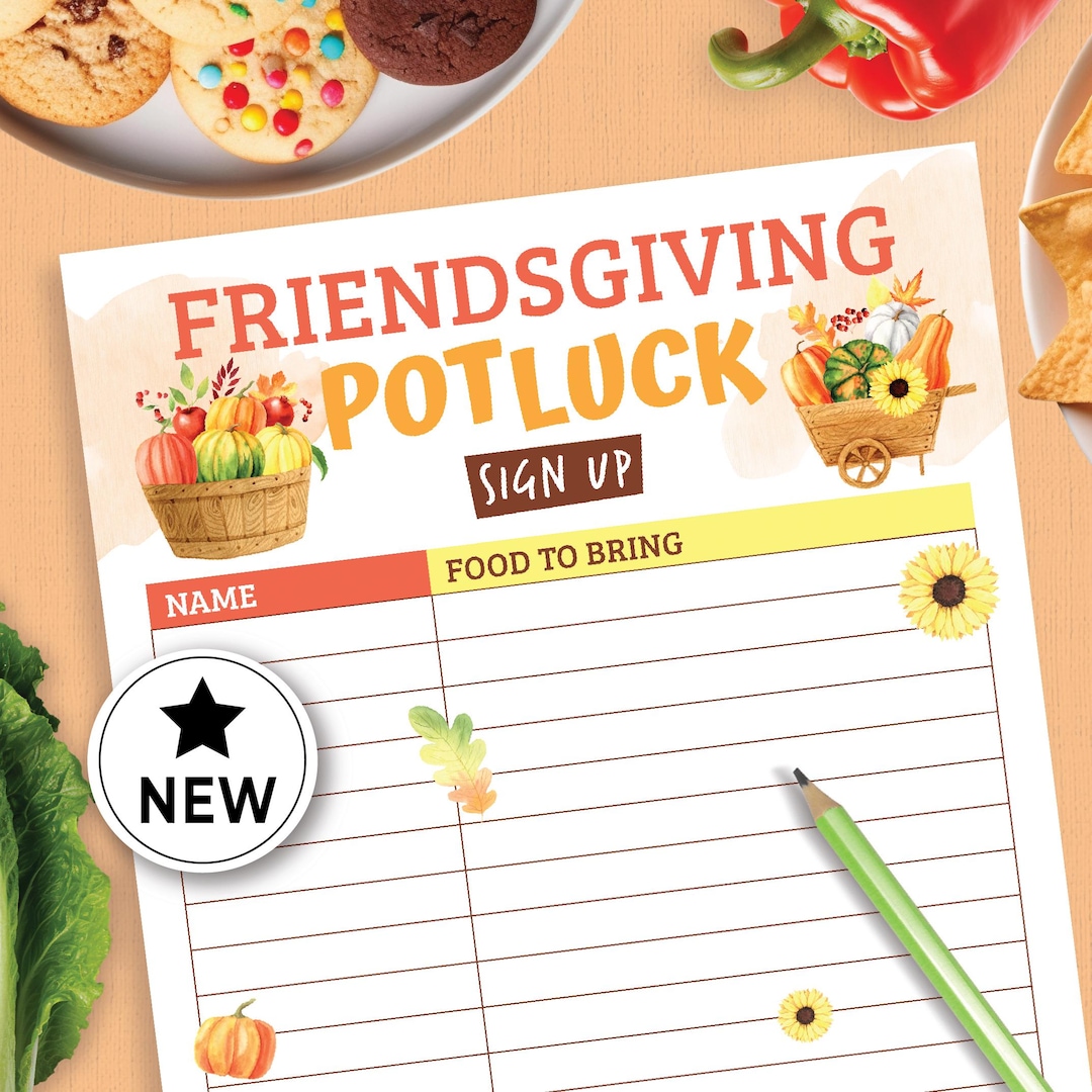 Printable Friendsgiving Potluck Sign up Sheet, Friendsgiving Potluck ...