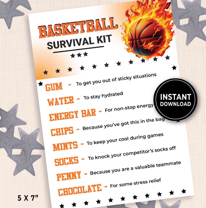 Basketball Survival Kit Tag Printable, Survival Kit Basketball Bag Tag ...