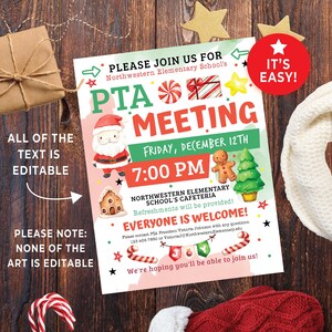 Editable PTO PTA December Meeting Flyer, Meeting Reminder Invitation ...