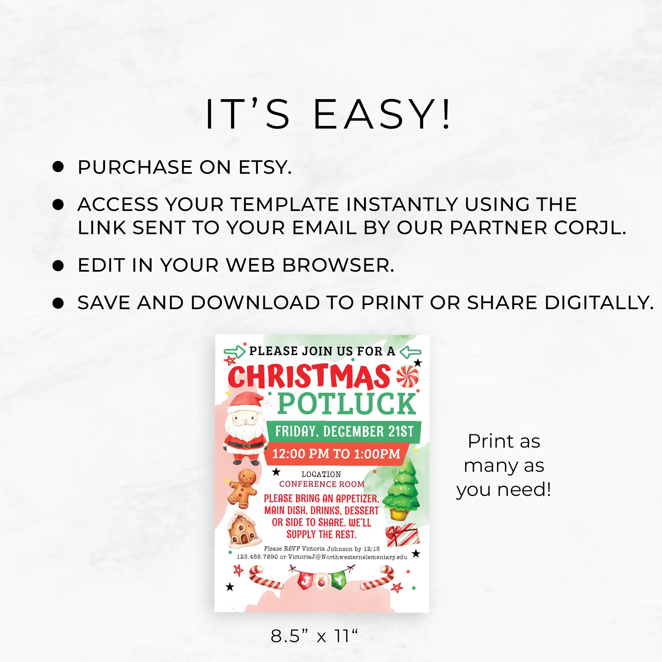 Editable Christmas Potluck Flyer, Holiday Potluck Invitation Sheet ...