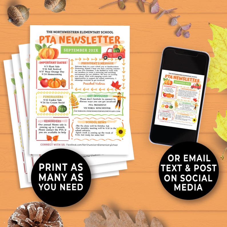 Editable PTO PTA Fall Newsletter Template, September, October or ...