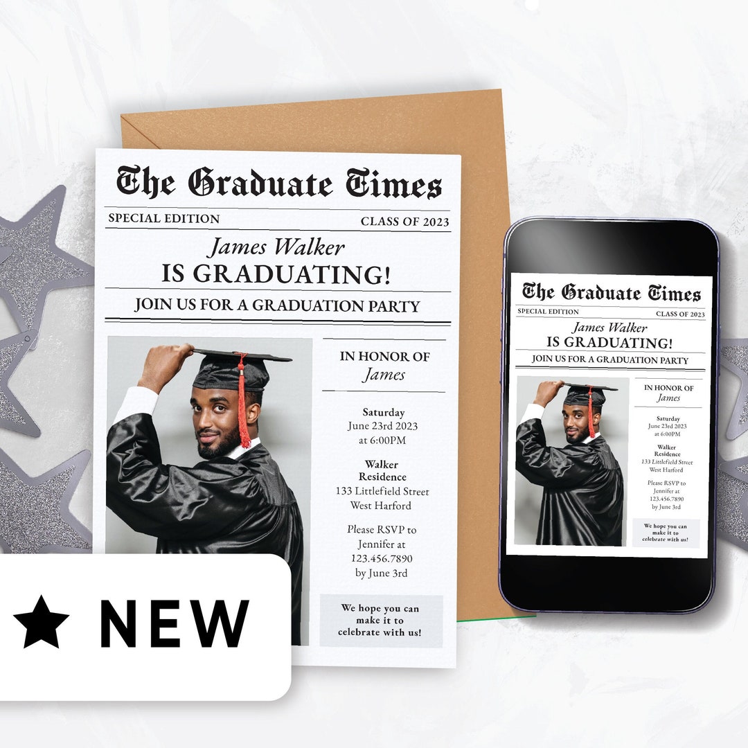 Editable Male Graduation Invitation, College Graduation Invitations for ...