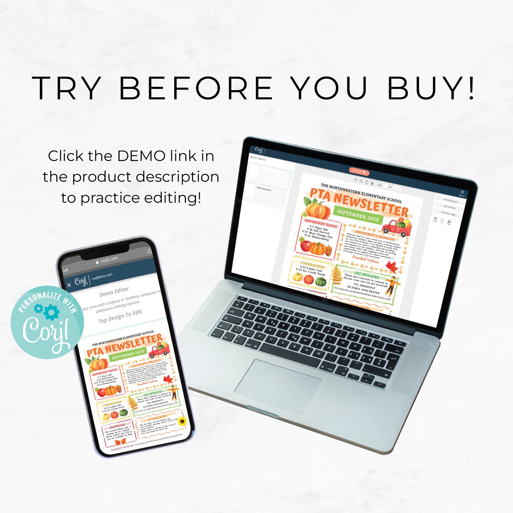Editable PTO PTA Fall Newsletter Template, September, October or ...