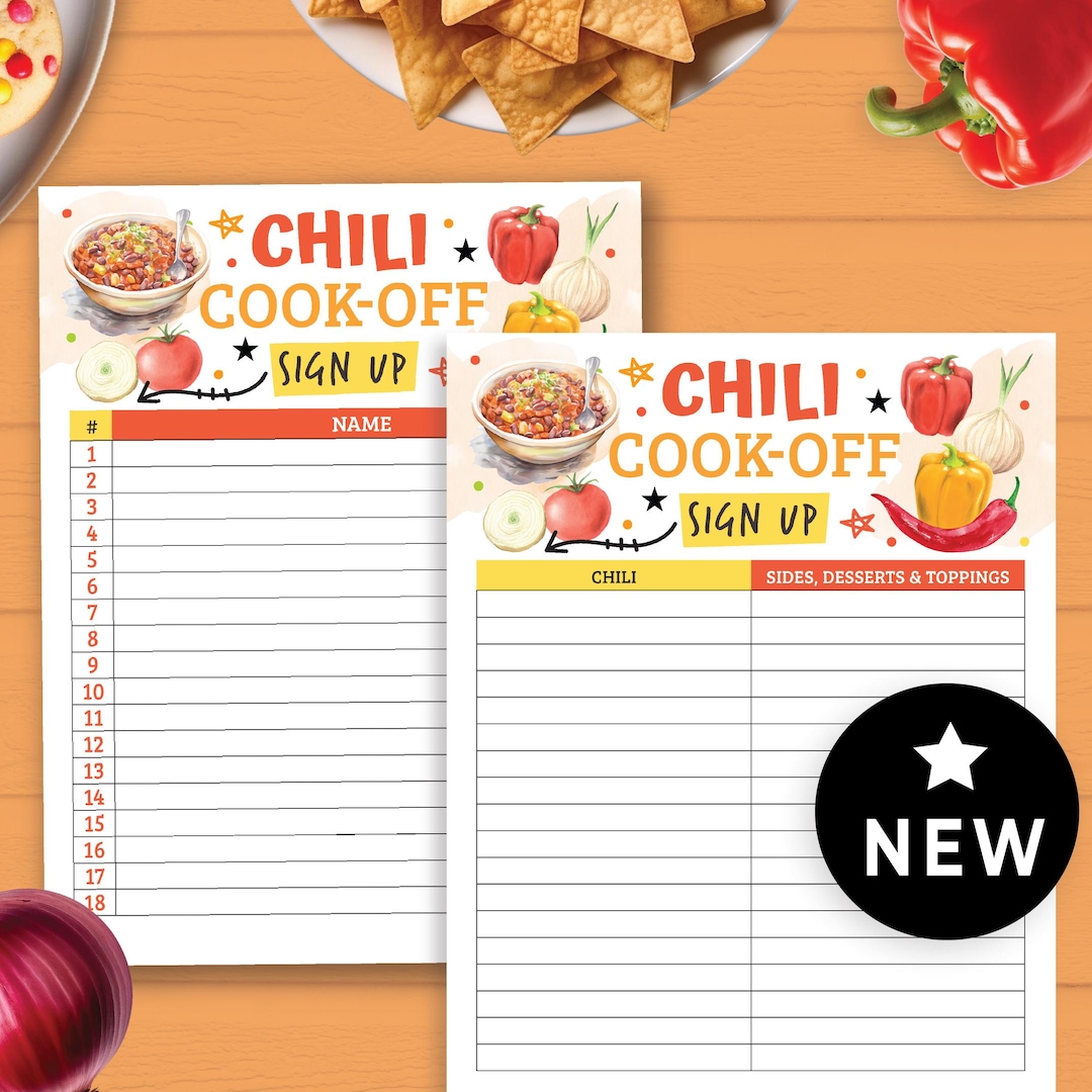 Chili Cook-off Sign up Sheet, Chili Competition Sign up Flyer, Chili ...