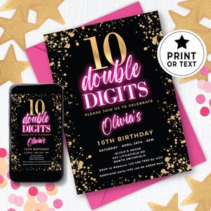 Editable Double Digits Party Invitation, Peace Out Single Digits Invite ...
