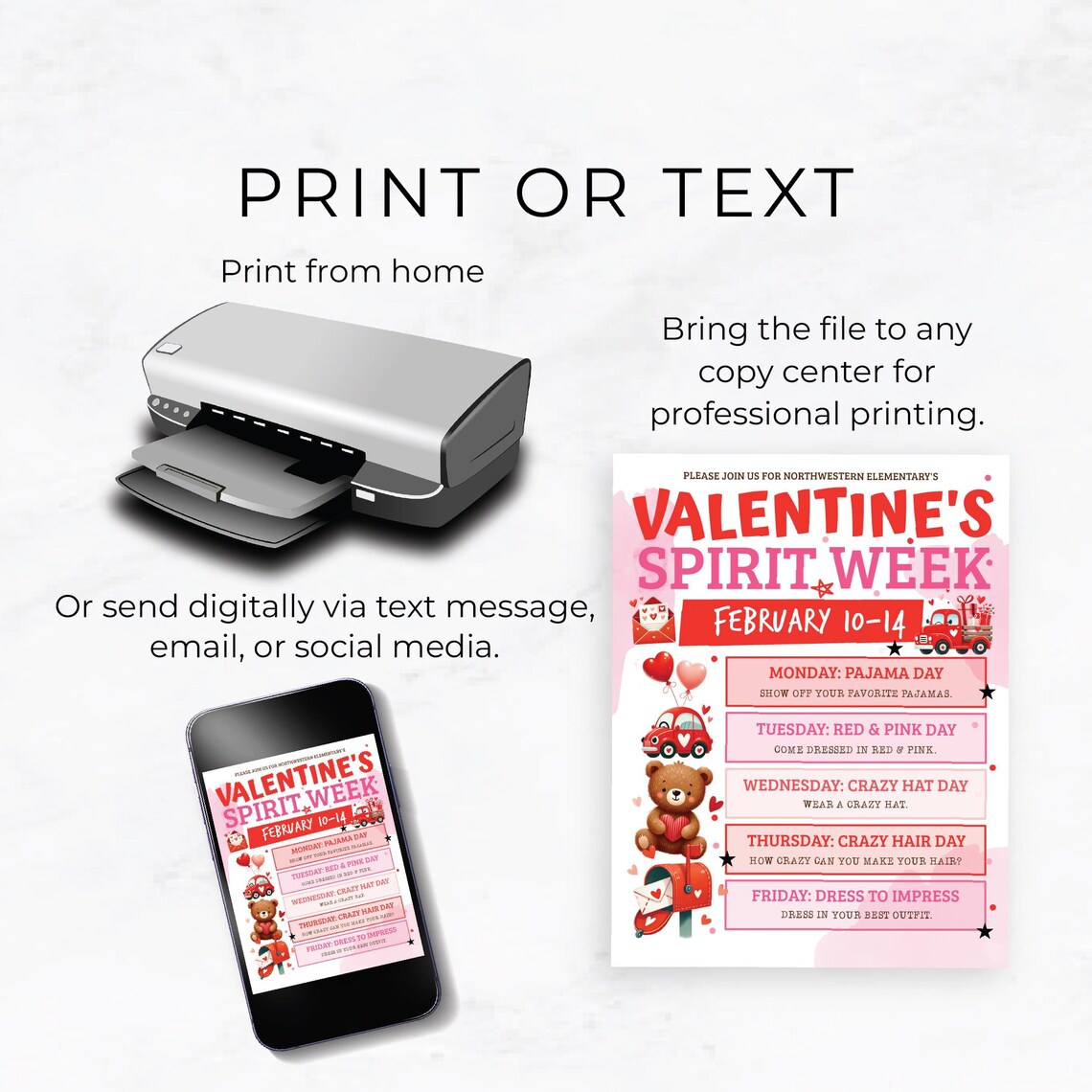 Editable Valentine's Spirit Week Flyer, February Spirit Week Template ...