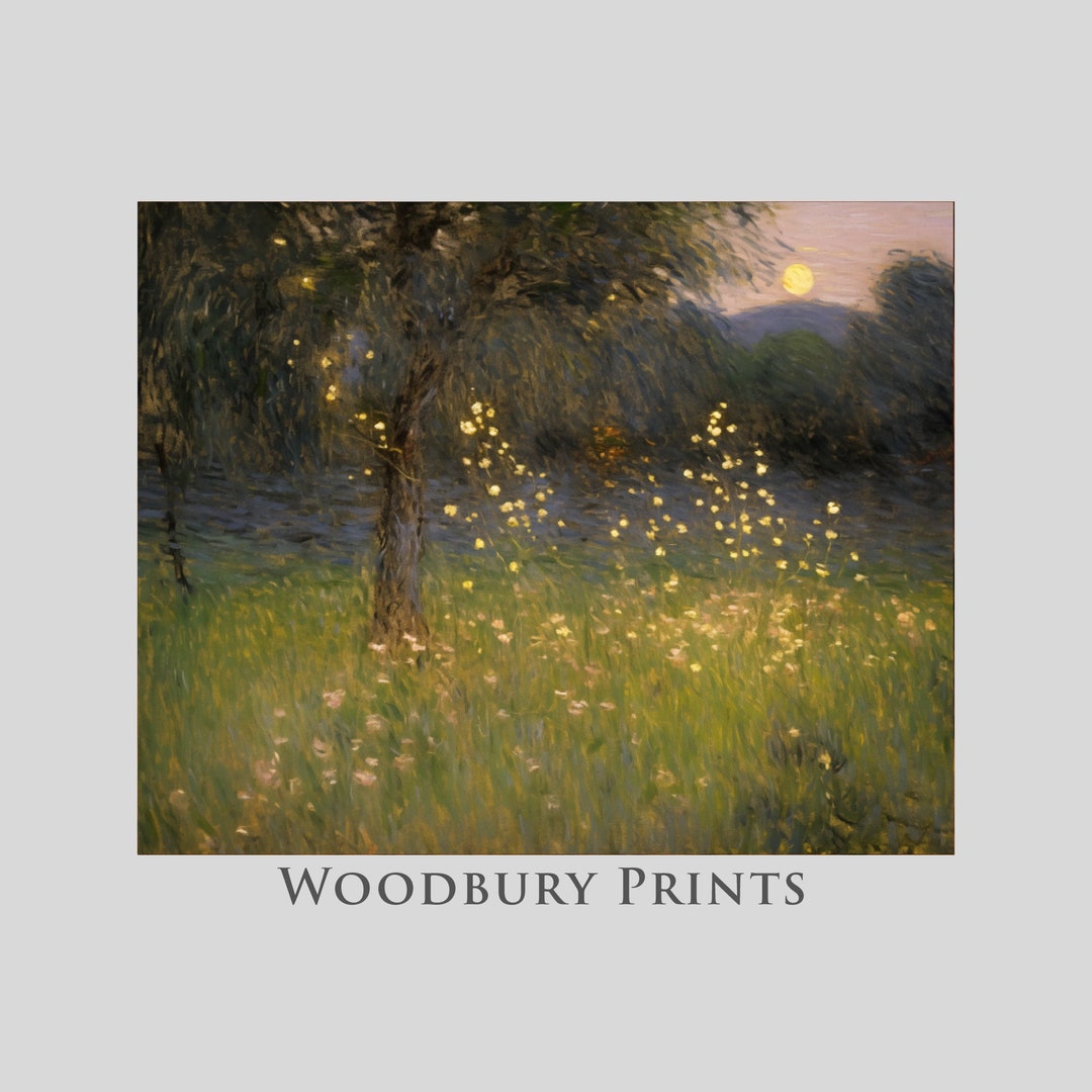 Fireflies at Twilight | Vintage Inspired Landscape Print | Digital ...