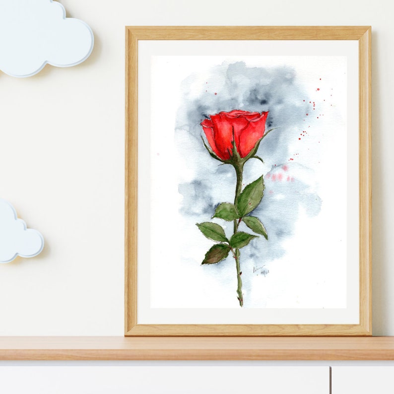 Original Watercolor Red Rose Painting - Not Print - Etsy