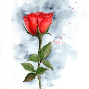 Original Watercolor Red Rose Painting - Not Print - Etsy