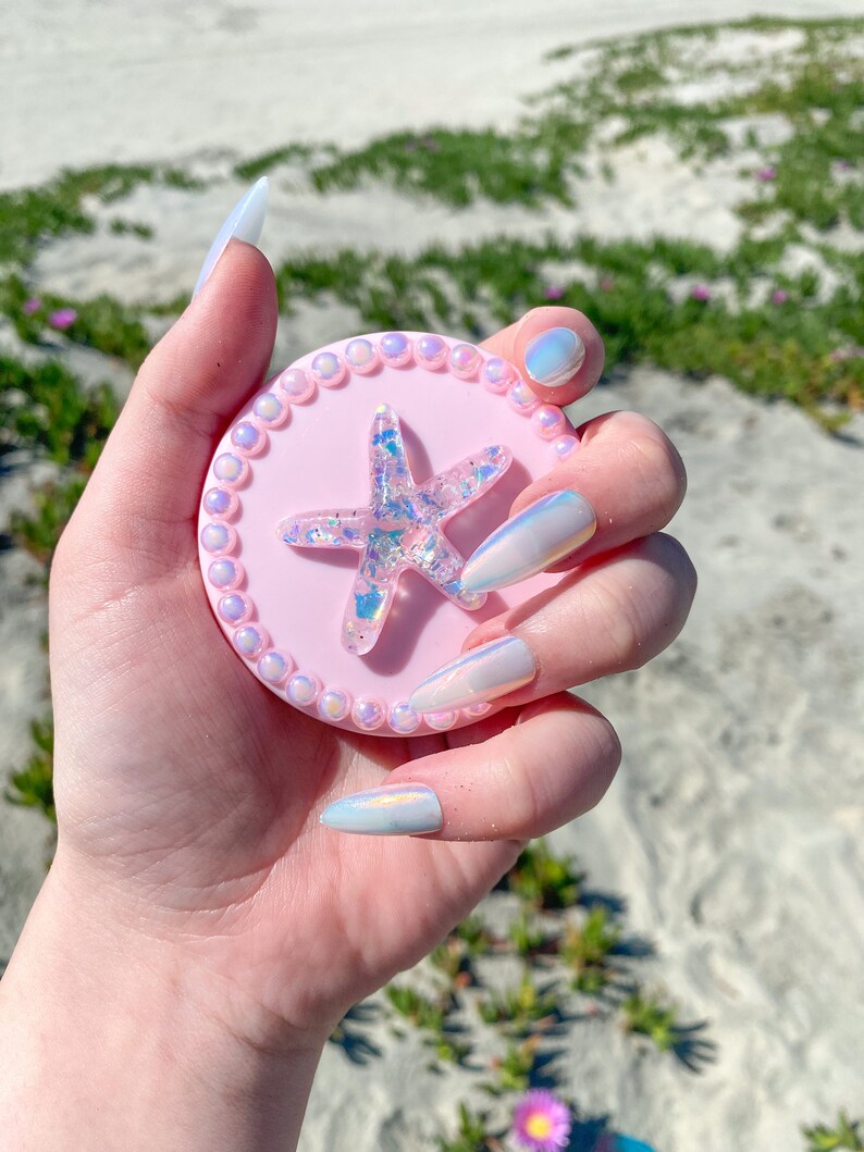 Pink Ariel-inspired Mermaid Starfish Compact Mirror Foldable - Etsy