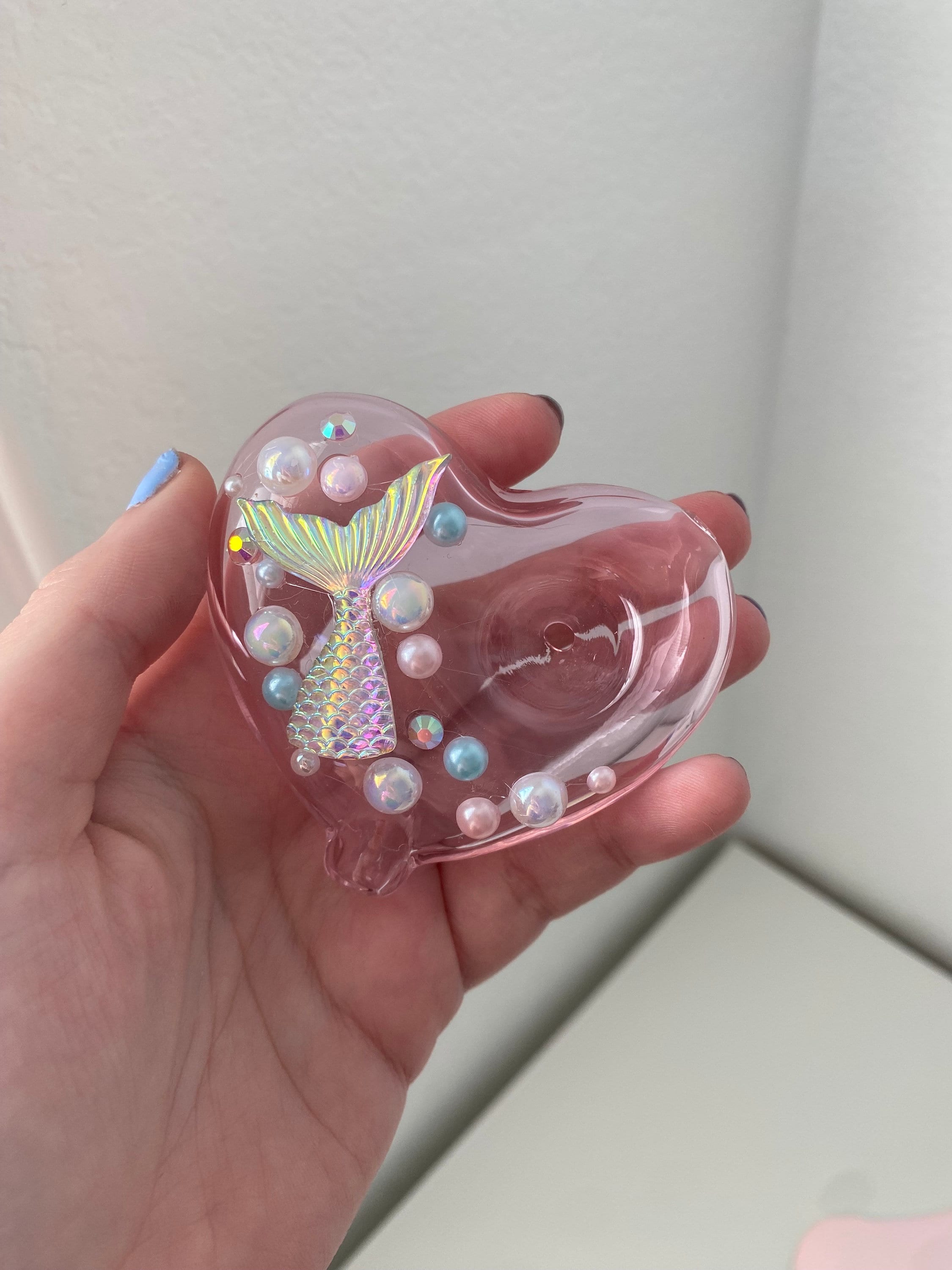 Mermaid Inspired Pink Heart Shaped Coquette Valentines Iridescent Bowl ...