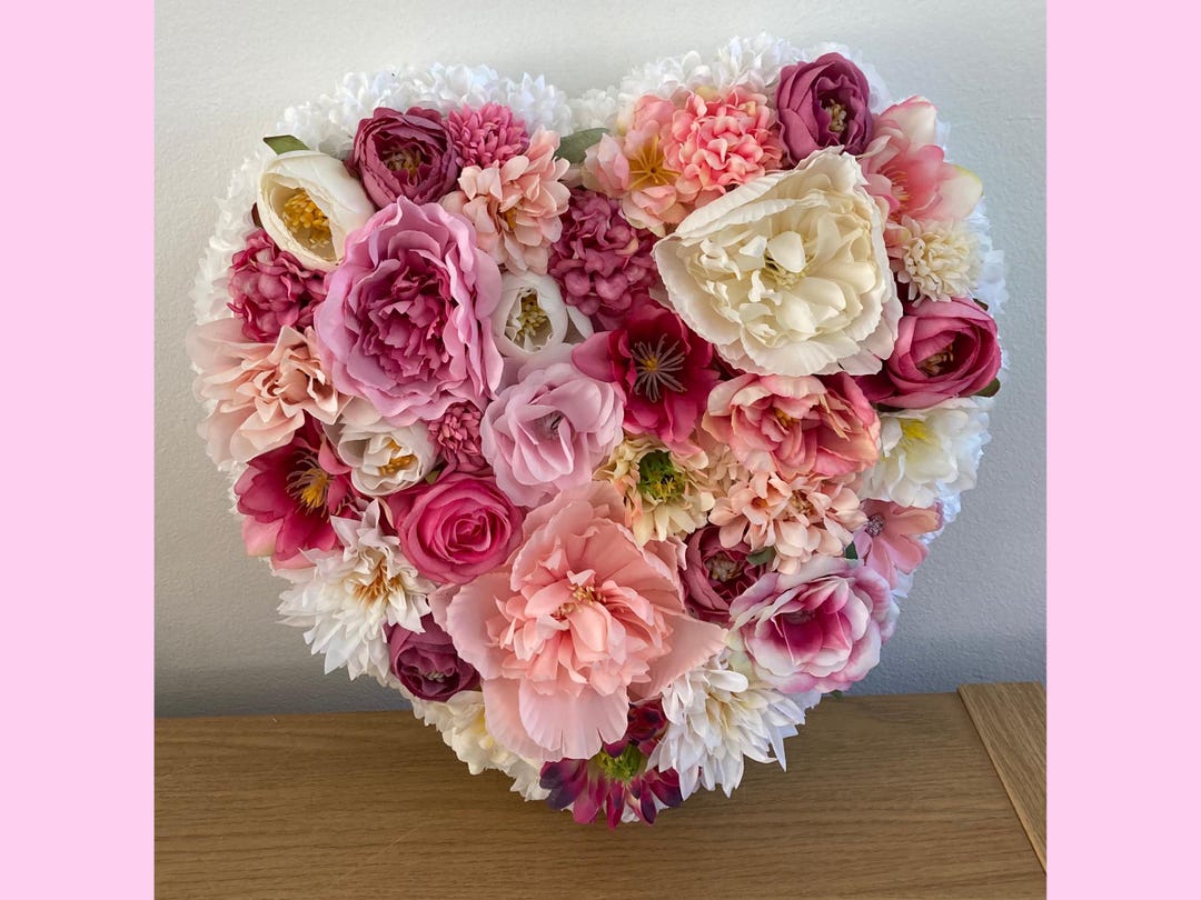 Pink Heart Funeral Memorial Tribute, Artificial Flowers, Funeral ...