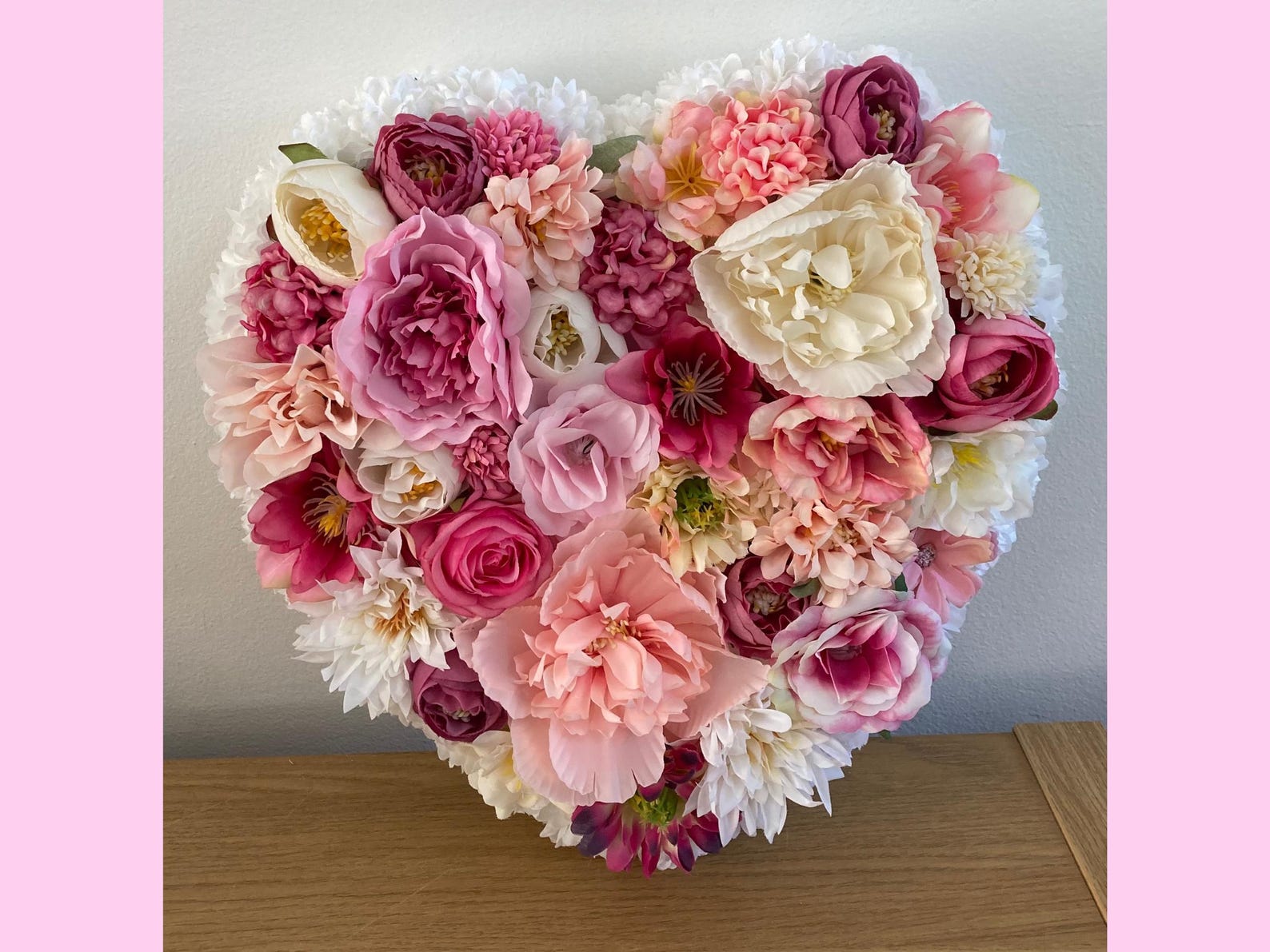 Pink Heart Funeral Memorial Tribute, Artificial Flowers, Silk Grave ...