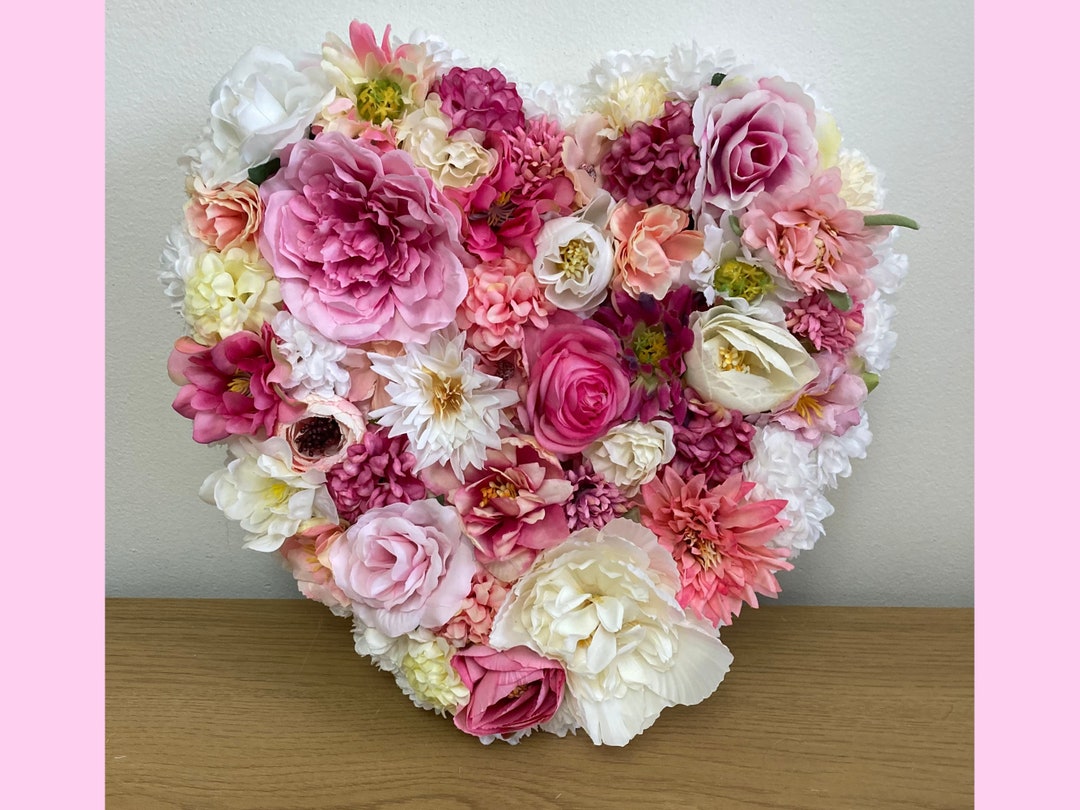 Pink Heart Funeral Memorial Tribute, Artificial Flowers, Funeral ...
