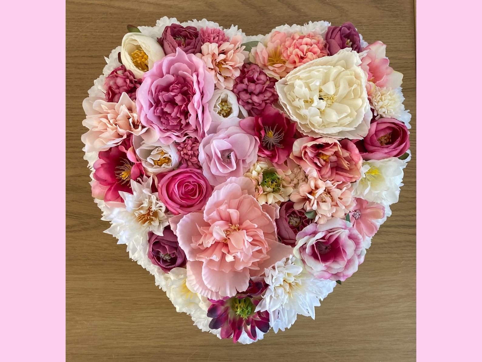 Pink Heart Funeral Memorial Tribute, Artificial Flowers, Silk Grave ...