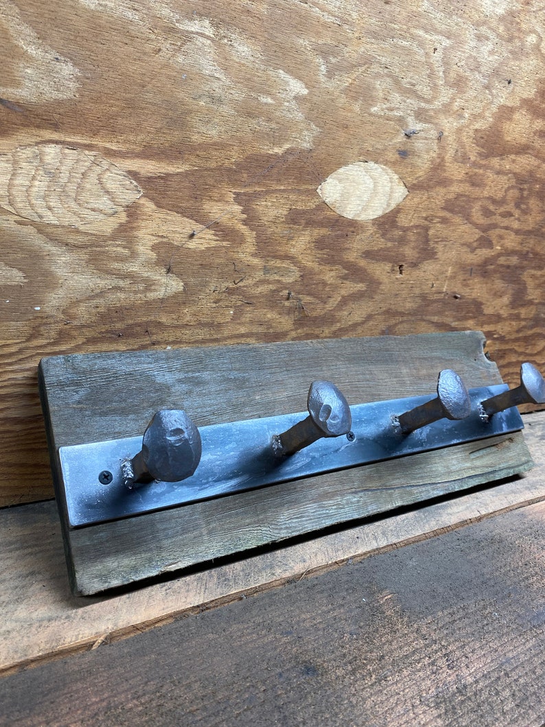 Railroad Spike Coat Hanger Rustic Hat Rack Tack Room Barn Wood Towel ...