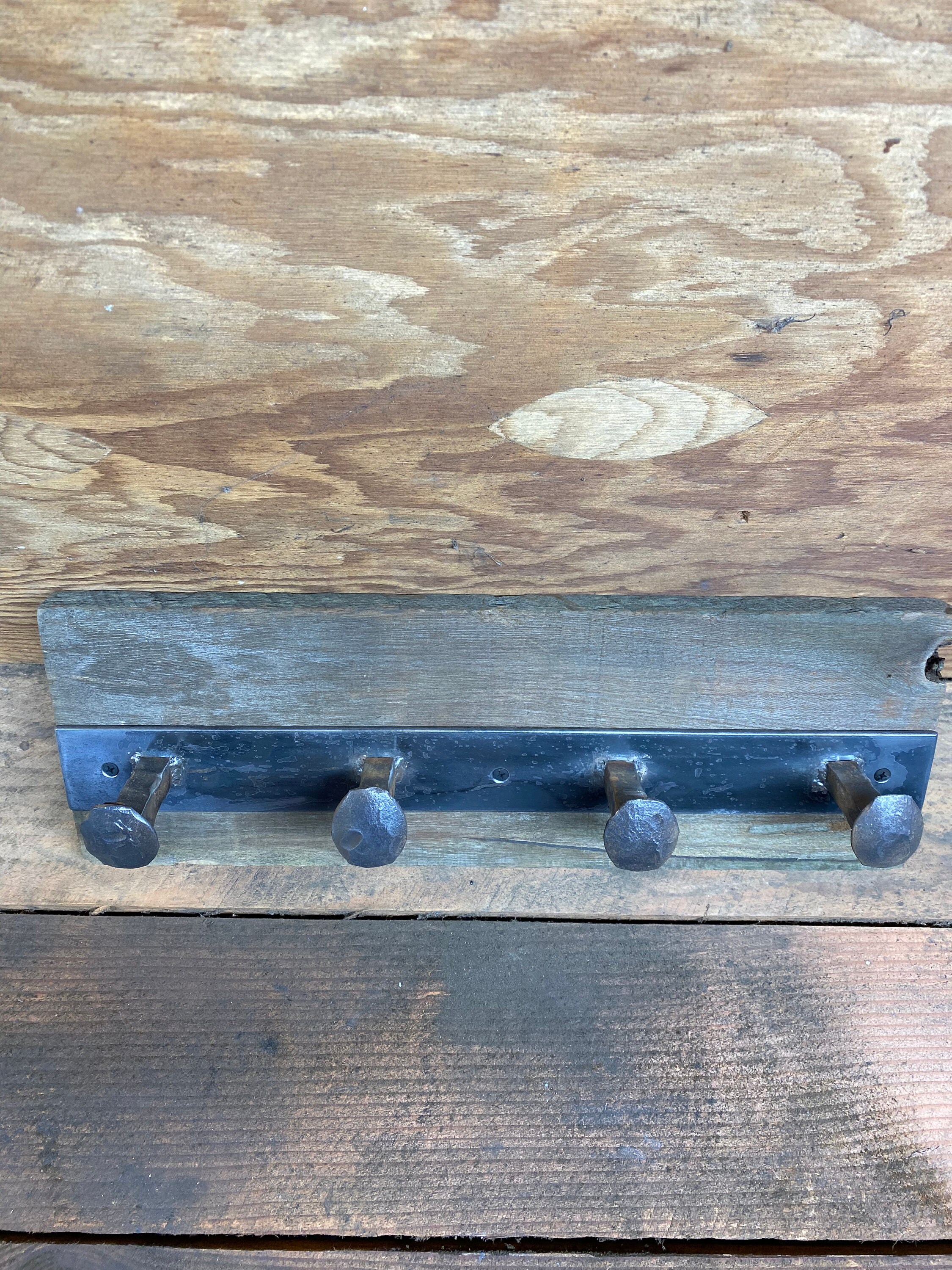 Railroad Spike Coat Hanger Rustic Hat Rack Tack Room Barn Wood Towel ...