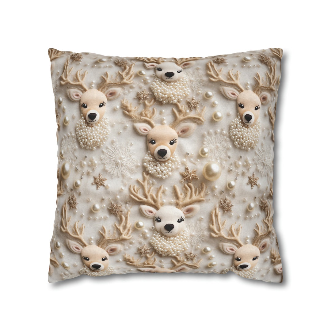 Reindeer Throw Pillow, Reindeer Decor, Neutral Christmas Decor, Winter ...