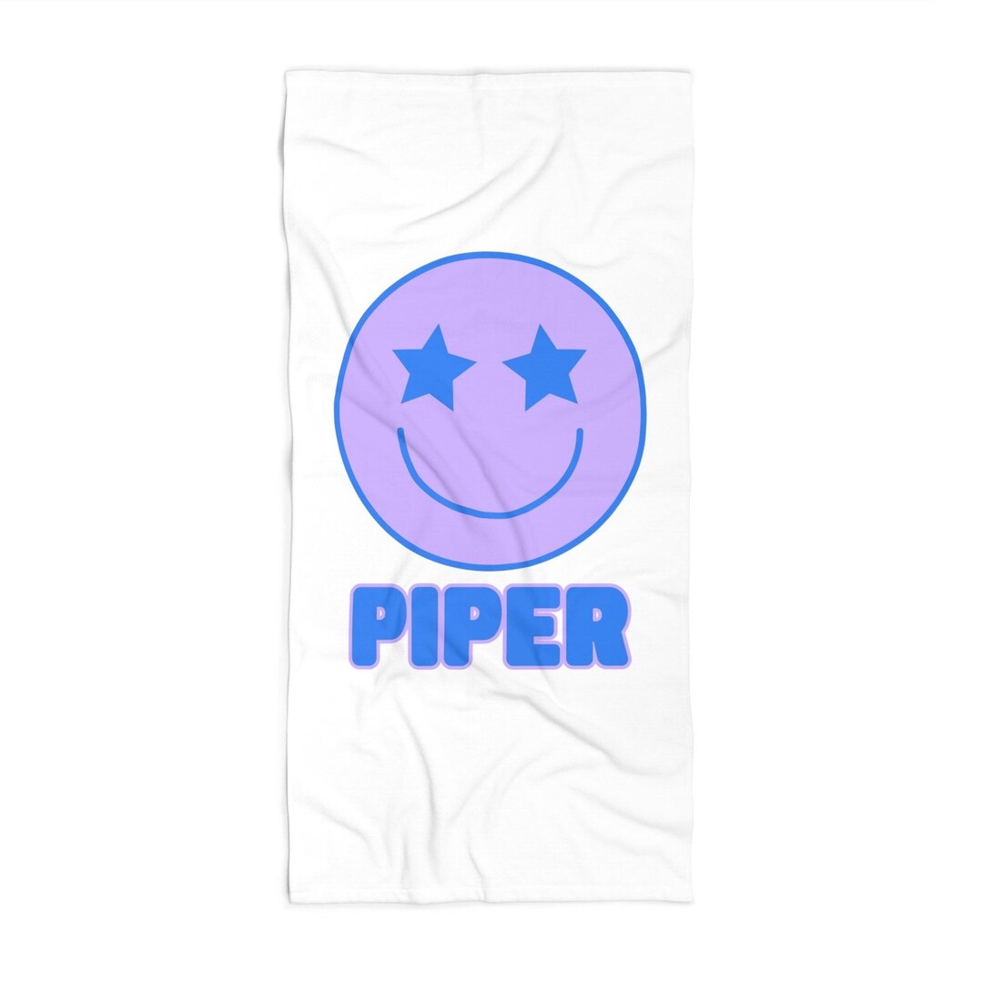Preppy Smiley Face Personalized Beach Towel, Purple Blue Preppy Pool ...