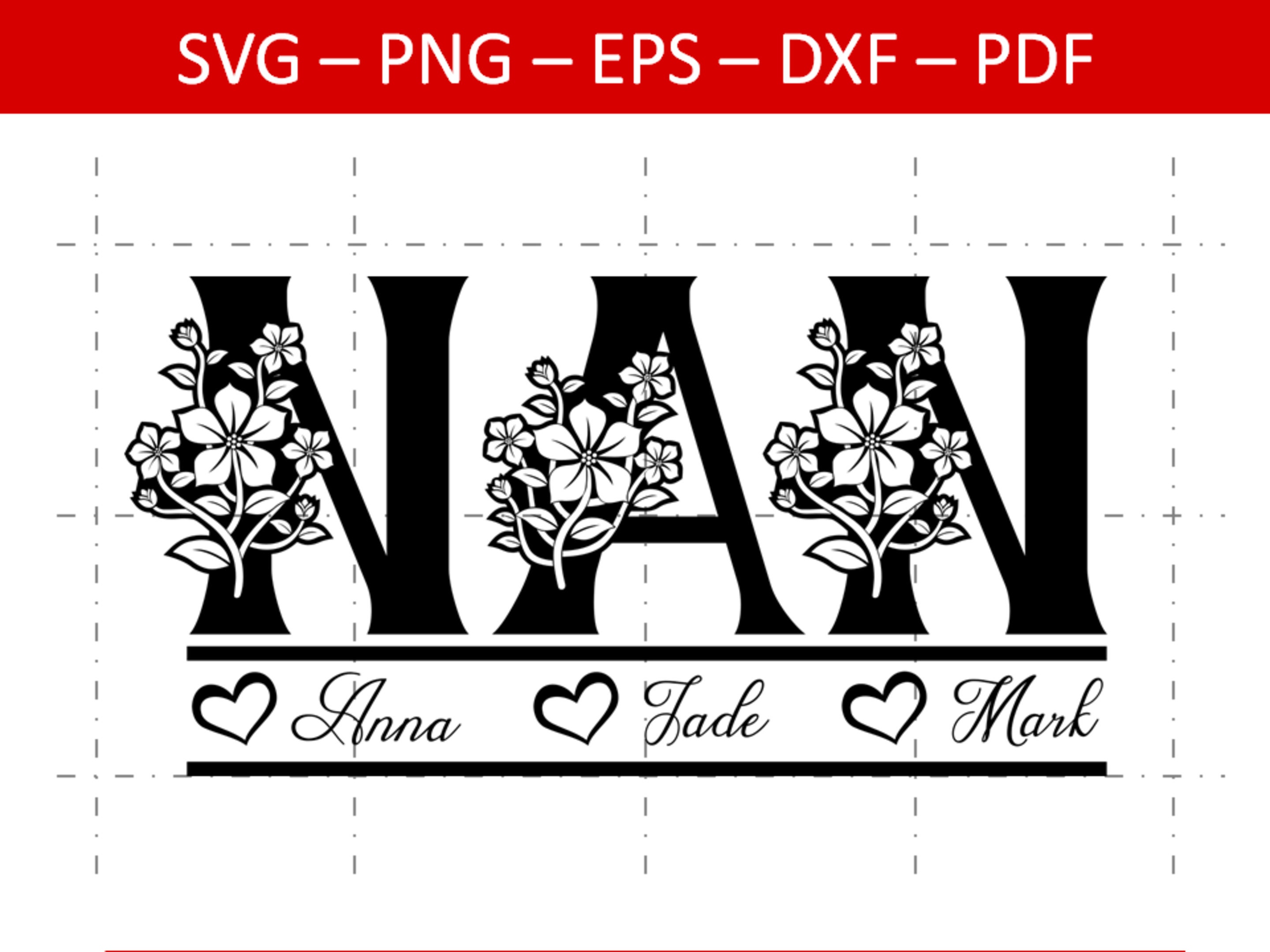 Floral Nan Split Name Frame SVG, Floral Nan SVG, Nan Svg, Nan ...