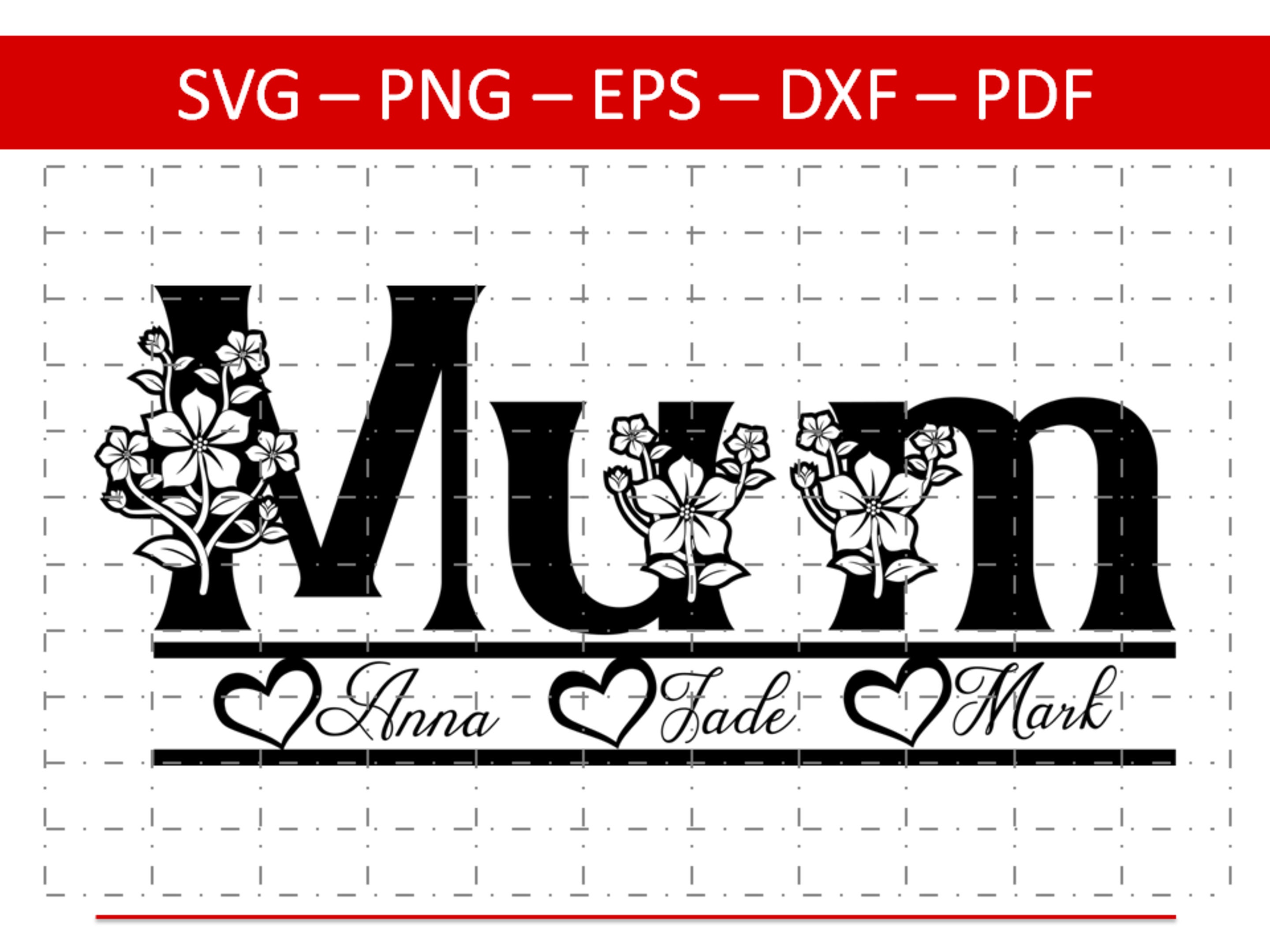 Floral Mum Split Name Frame SVG, Floral Mum SVG, Mother Svg, Mum ...