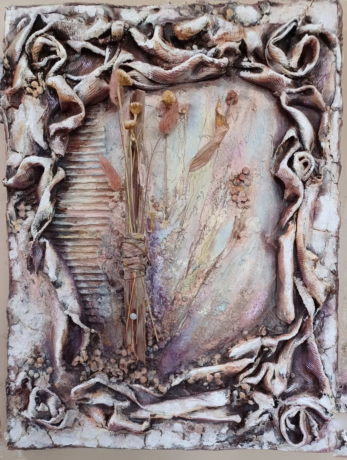 Textured Fabric Wall Art, 12 16, Dried Flower Texture Art, 3D Texture ...