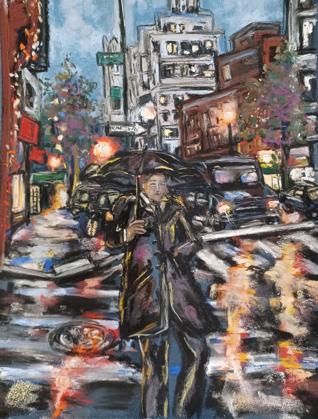 Light Caught in the Rain, Soft Pastel Painting, Fine Art, Art Collectables, Street Scene Art ...