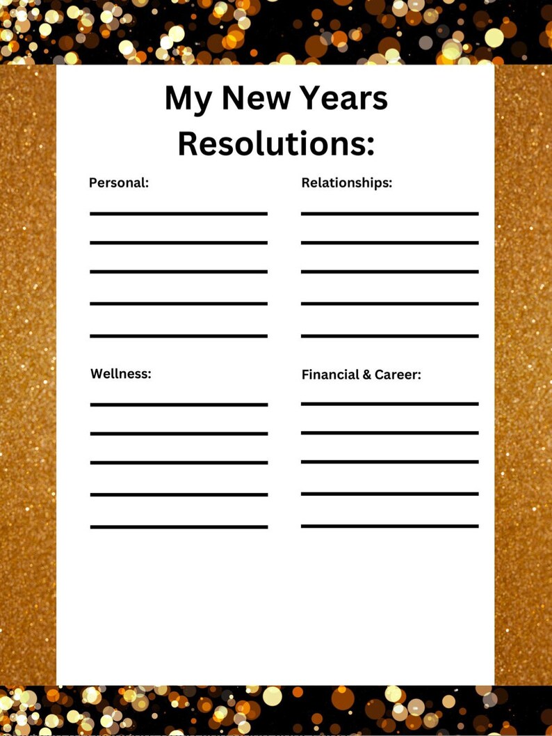 Digital Downloadable New Years Goals, Digital Downloadable New Year ...