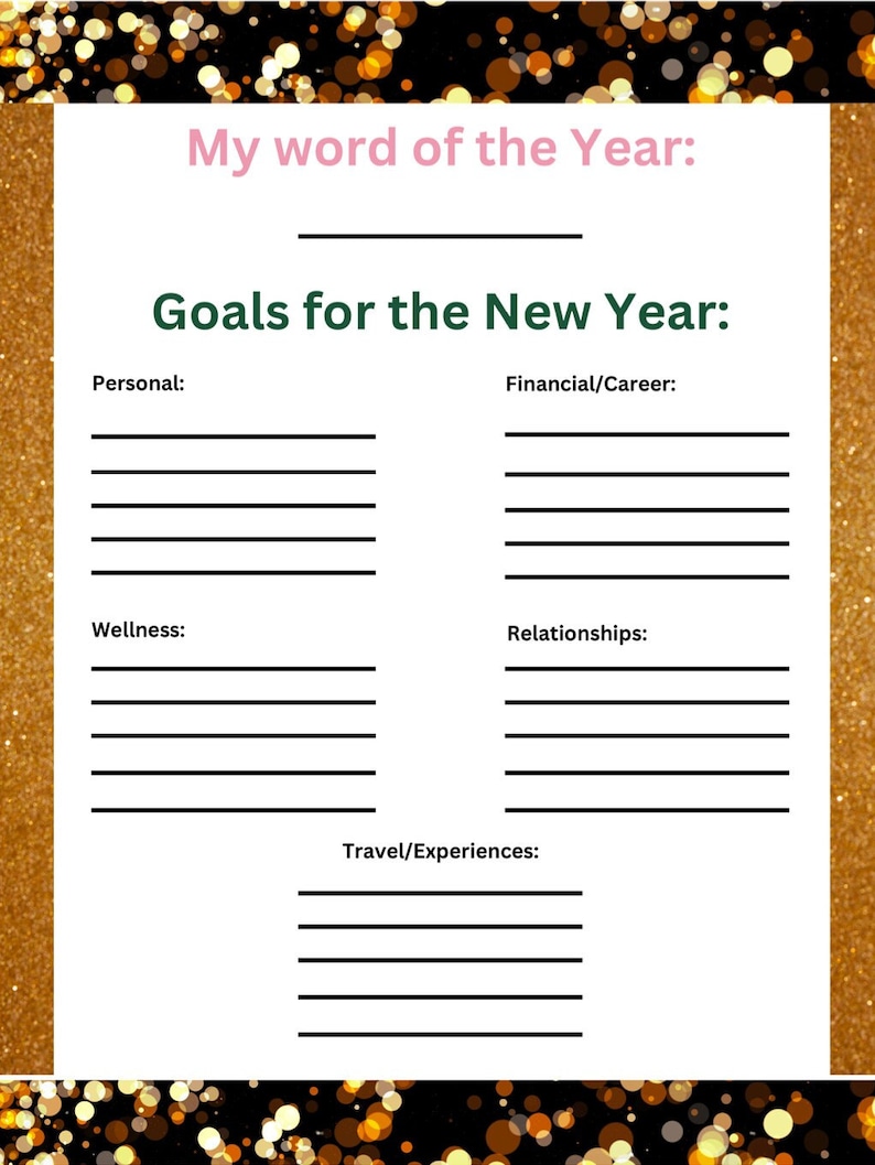 Digital Downloadable New Years Goals, Digital Downloadable New Year ...