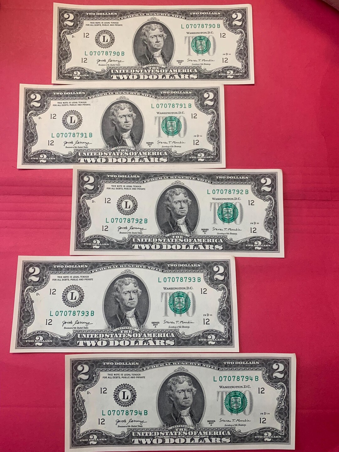 CRISP Uncirculated 2 Dollar Bills With Sequential Serial Numbers - Etsy