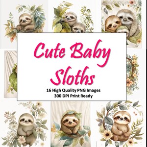 Bundle of Watercolor Baby Sloth Clipart. Instant Download These Cute ...