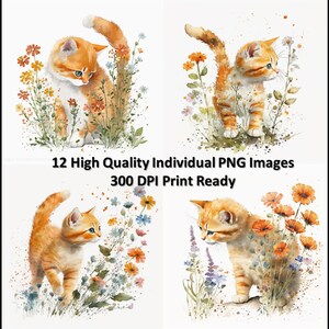 Watercolor Orange Cats Clipart! Set of Adorable Floral Tabby Cats ...