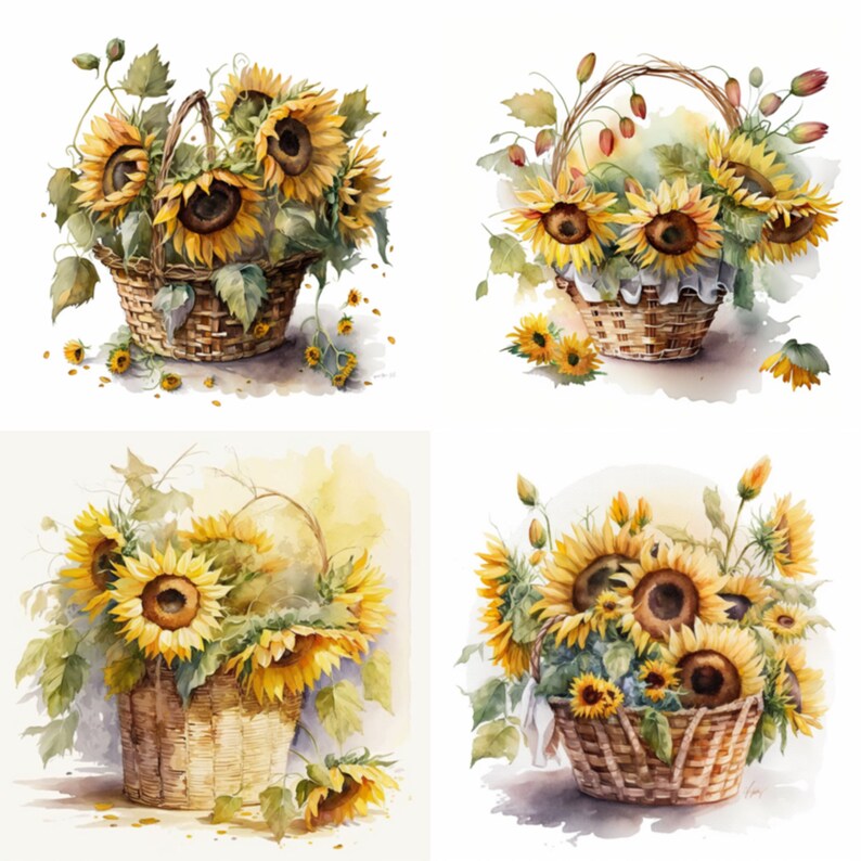 Watercolor Sunflowers Clipart Stunning Bouquets of Autumnal Sunflowers ...